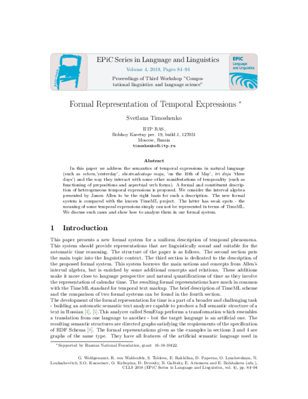 (PDF) Formal Representation of Temporal Expressions