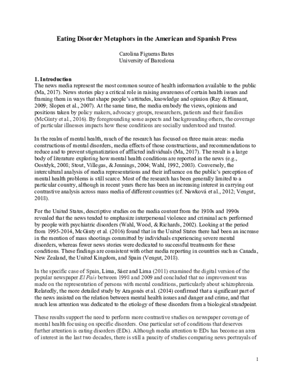 (PDF) Eating disorder metaphors in the American and Spanish Press