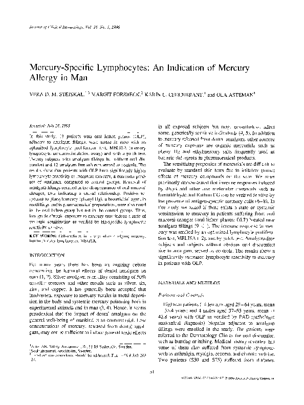 (PDF) Mercury-specific lymphocytes: an indication of mercury allergy in man