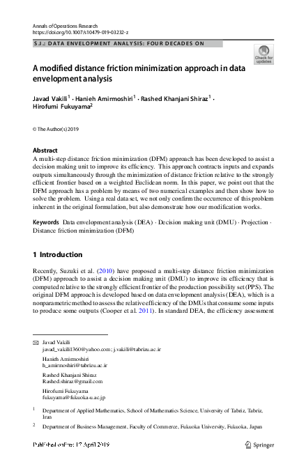 (PDF) A modified distance friction minimization approach in data envelopment analysis