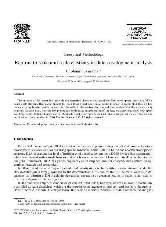 Pdf Returns To Scale And Scale Elasticity In Data Envelopment Analysis