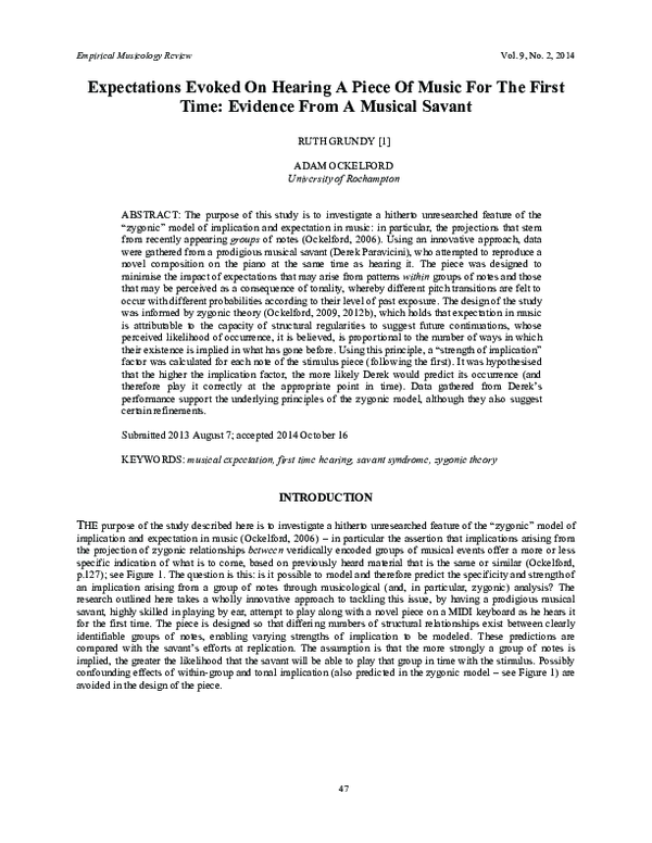 (PDF) Expectations Evoked on Hearing a Piece of Music for the First ...