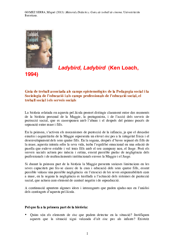(PDF) Guia de treball de la pel·lícula Ladybird Ladybird (Ken Loach, 1994)