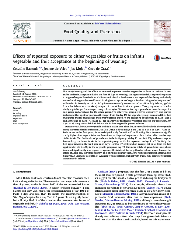 (PDF) Effects of repeated exposure to either vegetables or fruits on ...