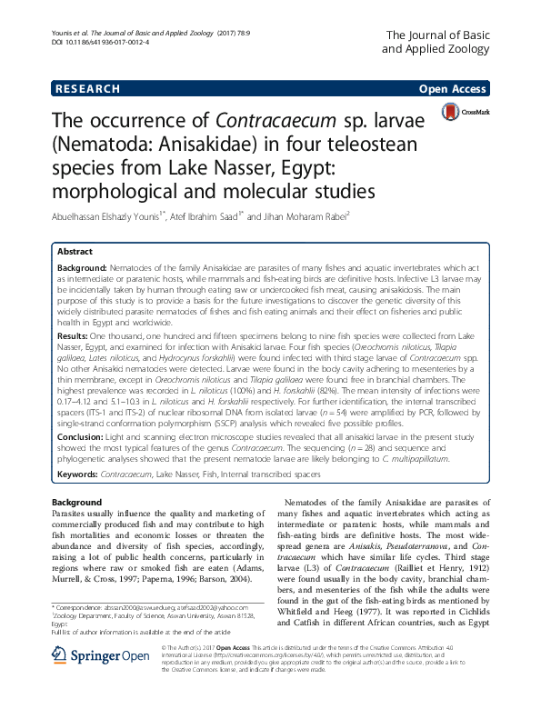 (PDF) The occurrence of Contracaecum sp. larvae (Nematoda: Anisakidae ...