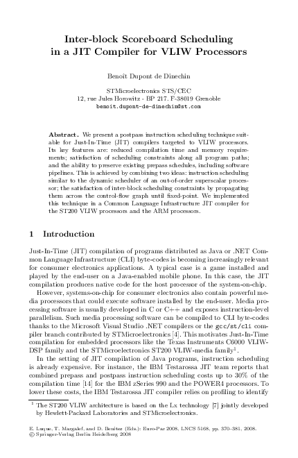 (PDF) Interblock Scoreboard Scheduling in a JIT Compiler for VLIW Processors