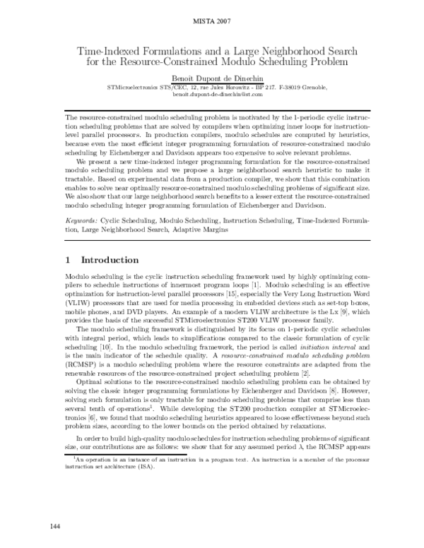(PDF) Time-Indexed Formulations and a Large Neighborhood Search for the Resource-Constrained ...