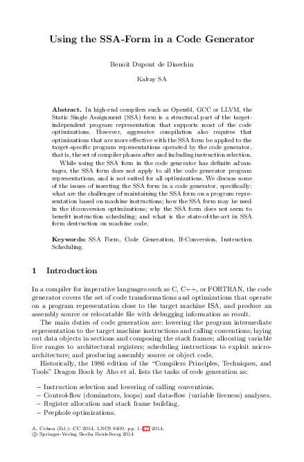 (PDF) Using the SSA-Form in a Code Generator