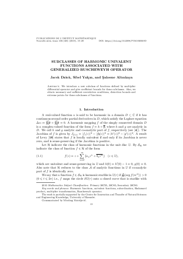 (PDF) Subclasses of harmonic univalent functions associated with generalized Ruscheweyh operator ...