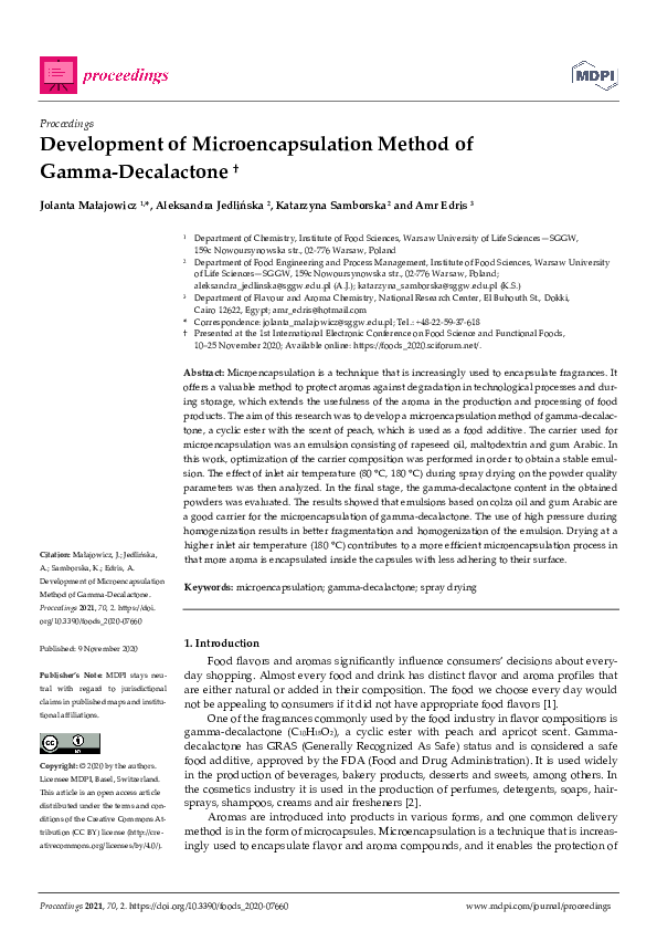 (PDF) Development of Microencapsulation Method of Gamma-Decalactone