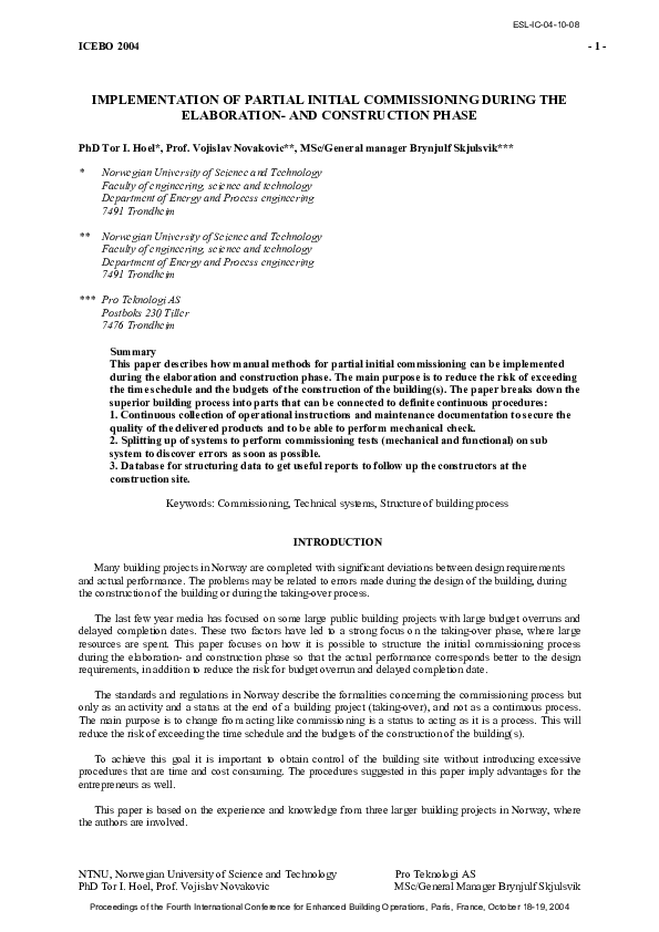 (PDF) Implementation of Partial Initial Commissioning During the ...