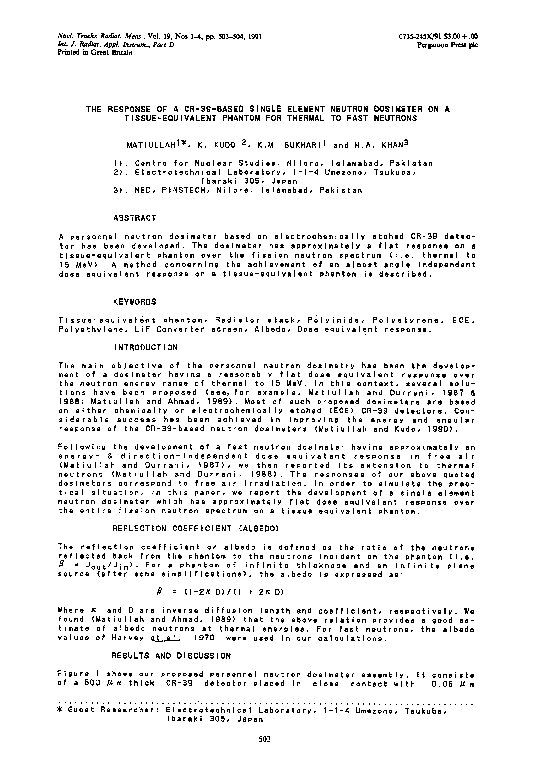 (PDF) The response of a CR-39-based single element neutron dosimeter on ...