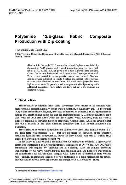 (PDF) Polyamide 12/E-glass Fabric Composite Production with Dip-coating