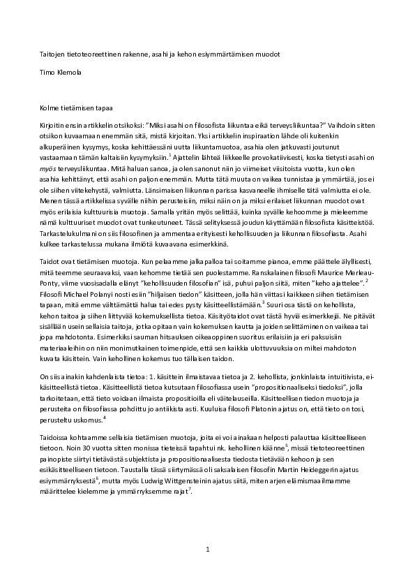 (PDF) Taitojen tietoteoreettinen rakenne, asahi ja kehon ...