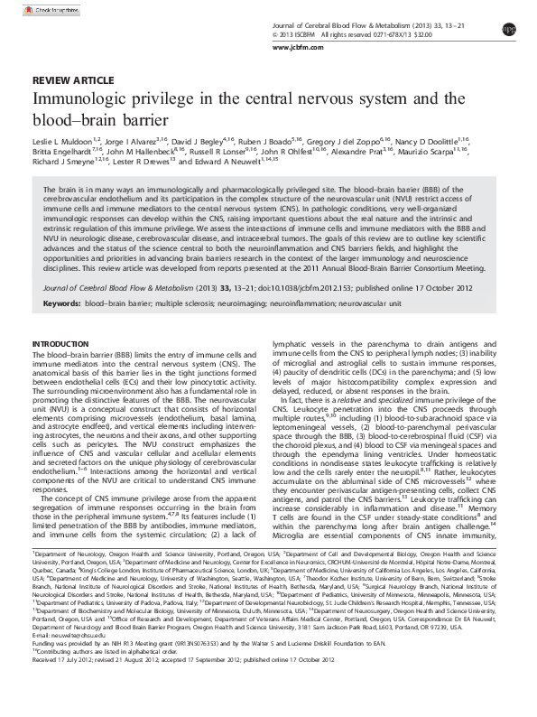 (PDF) Immunologic privilege in the central nervous system and the blood ...