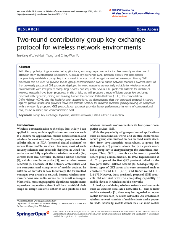 (PDF) Two-round contributory group key exchange protocol for wireless network environments