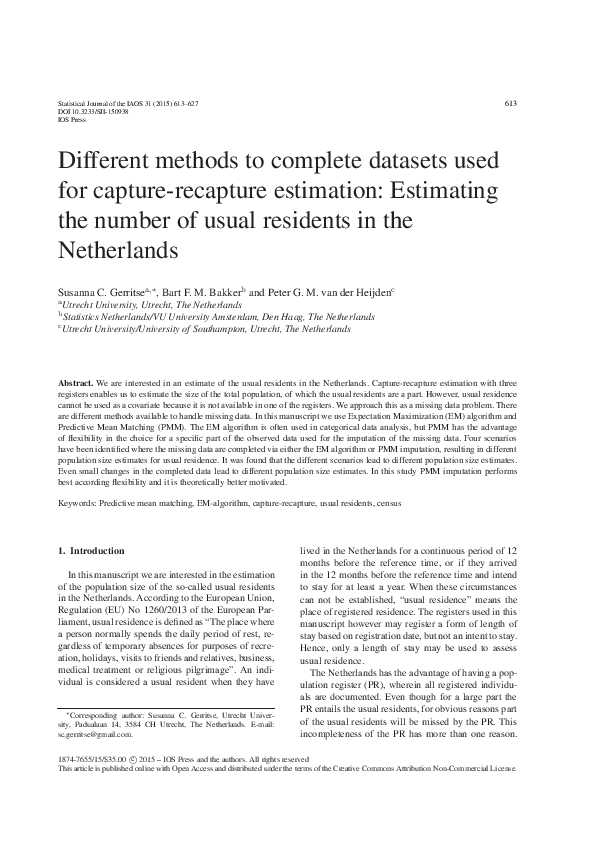 (PDF) Different methods to complete datasets used for capture-recapture estimation: Estimating ...
