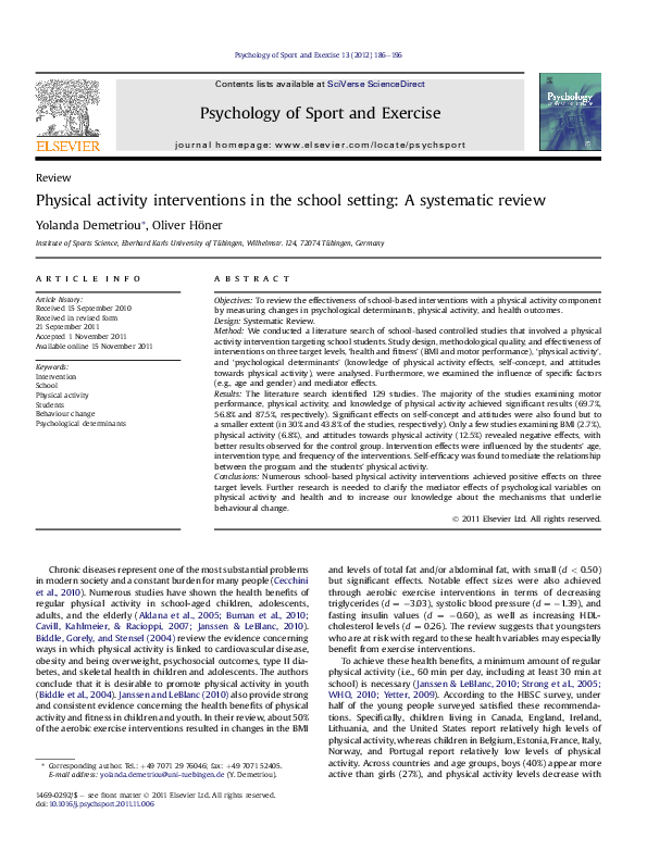 (PDF) Physical activity interventions in the school setting: A systematic review