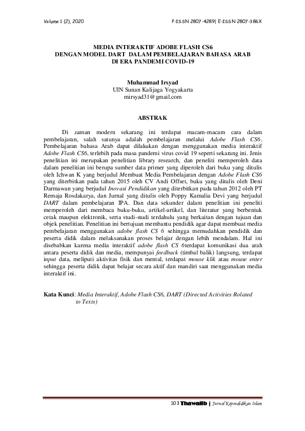 (PDF) Media Interaktif Adobe Flash CS6 dengan Model Dart dalam Pembelajaran Bahasa Arab Di Era ...