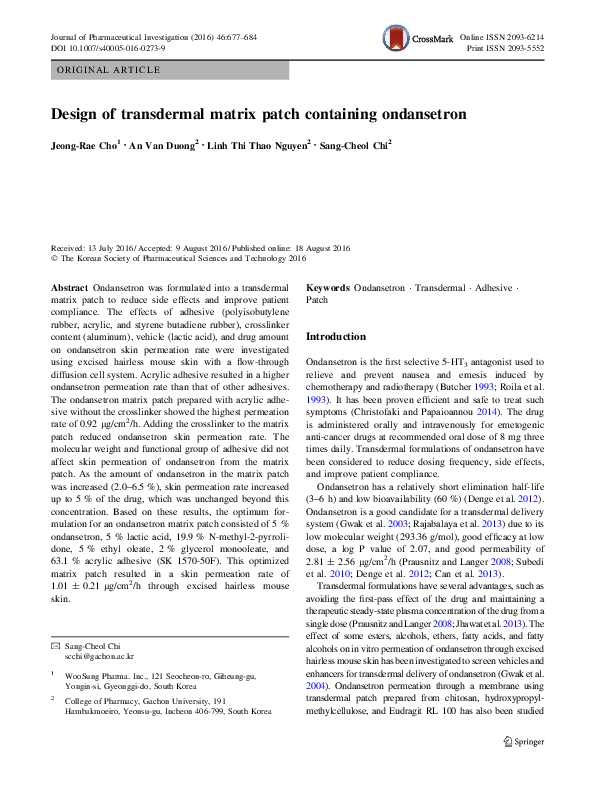 (PDF) Design of transdermal matrix patch containing ondansetron