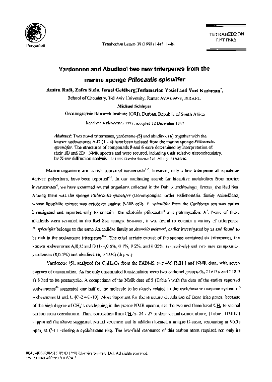 (PDF) Yardenone and abudinol two new triterpenes from the marine sponge ...