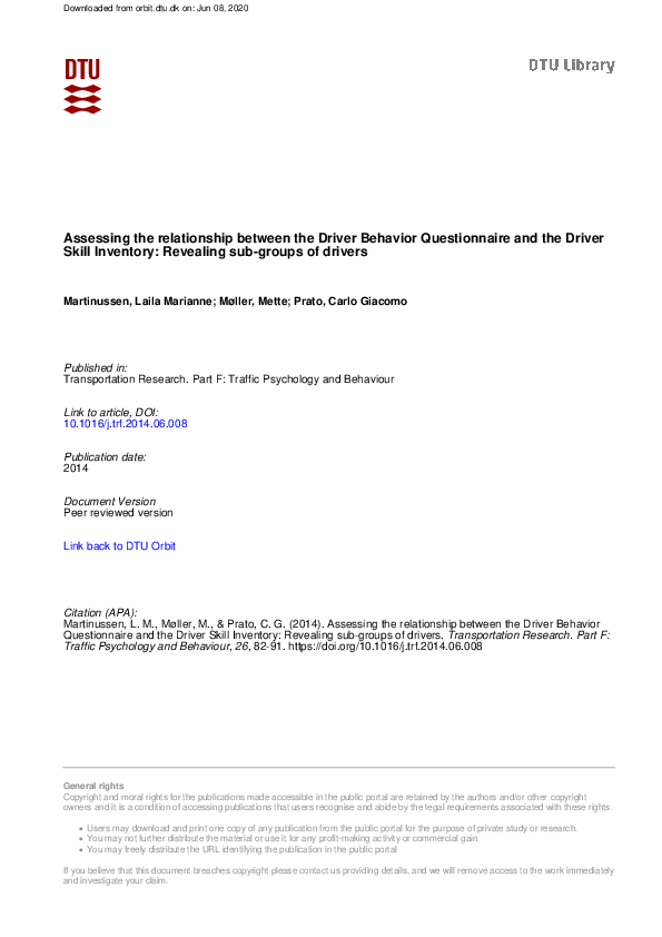(PDF) Assessing the relationship between the Driver Behavior Questionnaire and the Driver Skill ...