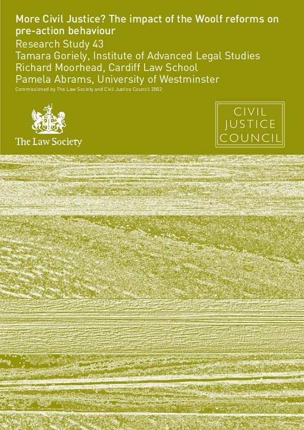 (PDF) More Civil Justice?: The Impact of the Woolf Reforms on Pre ...