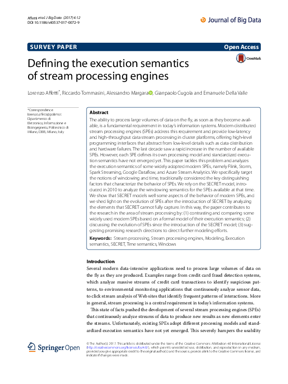 Pdf Defining The Execution Semantics Of Stream Processing Engines