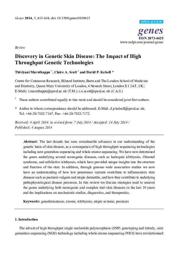 (PDF) Discovery in Genetic Skin Disease: The Impact of High Throughput ...