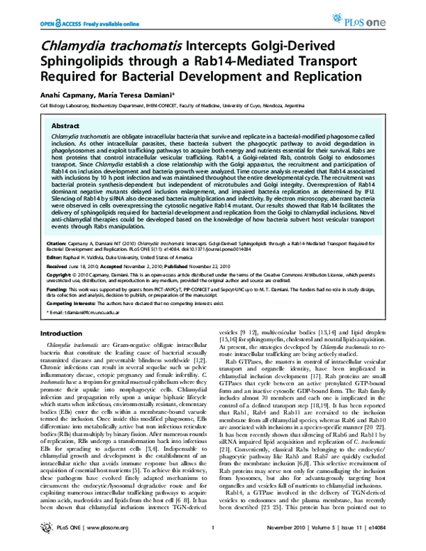 (PDF) Chlamydia trachomatis Intercepts Golgi-Derived Sphingolipids ...