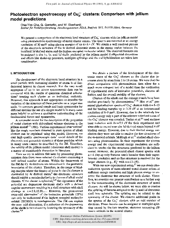 (PDF) Photoelectron spectroscopy of Cu−n clusters: Comparison with ...