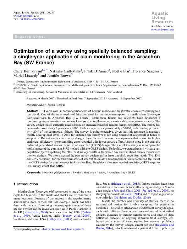 (PDF) Optimization of a survey using spatially balanced sampling: a single-year application of ...