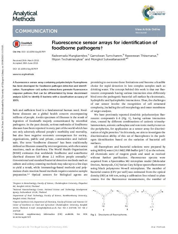 (PDF) Fluorescence Sensor Array for Identification of Foodborne Pathogens