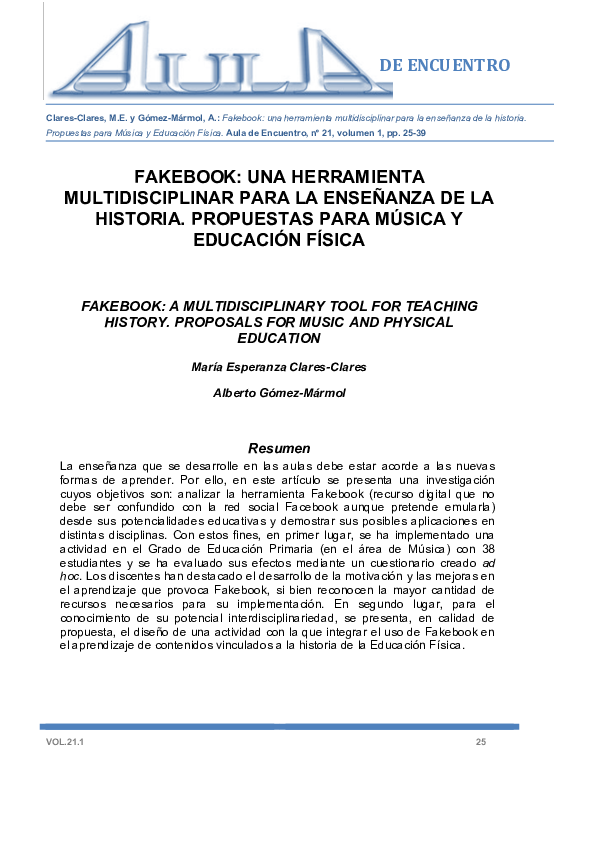 (PDF) Fakebook: Una herramienta multidisciplinar para la enseñanza de ...