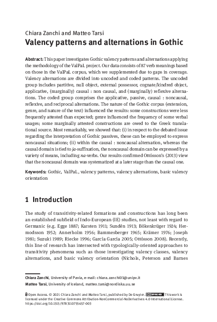 (PDF) Valency patterns and alternations in Gothic | Matteo Tarsi and ...