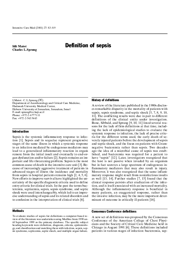 (PDF) Definition of sepsis