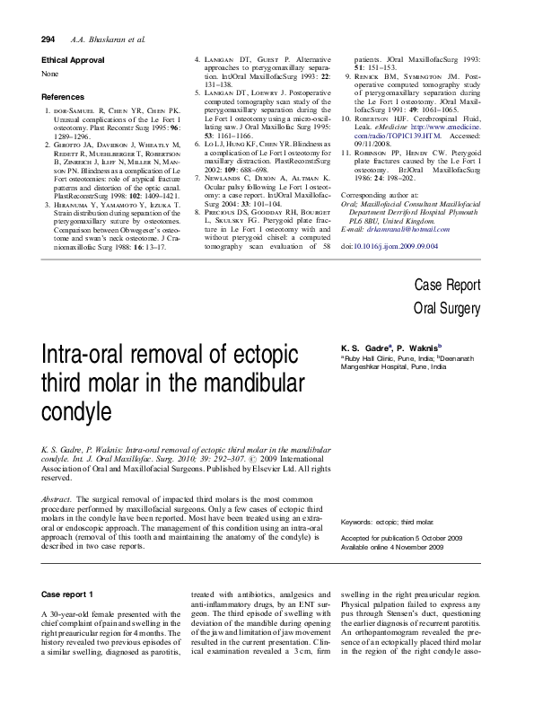 (PDF) Intra-oral removal of ectopic third molar in the mandibular condyle