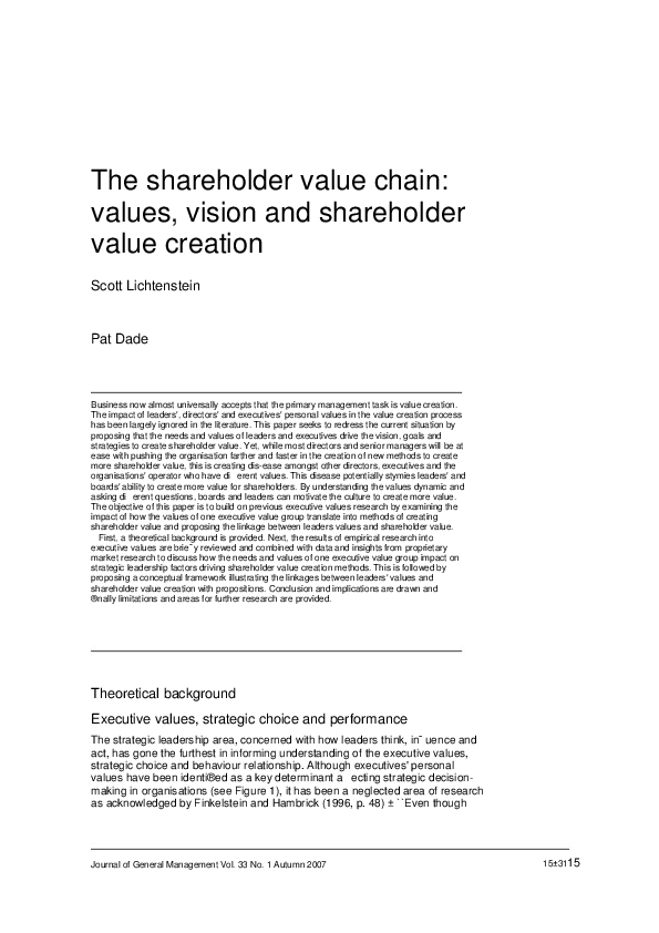 (PDF) The shareholder value chain: values, vision and shareholder value ...