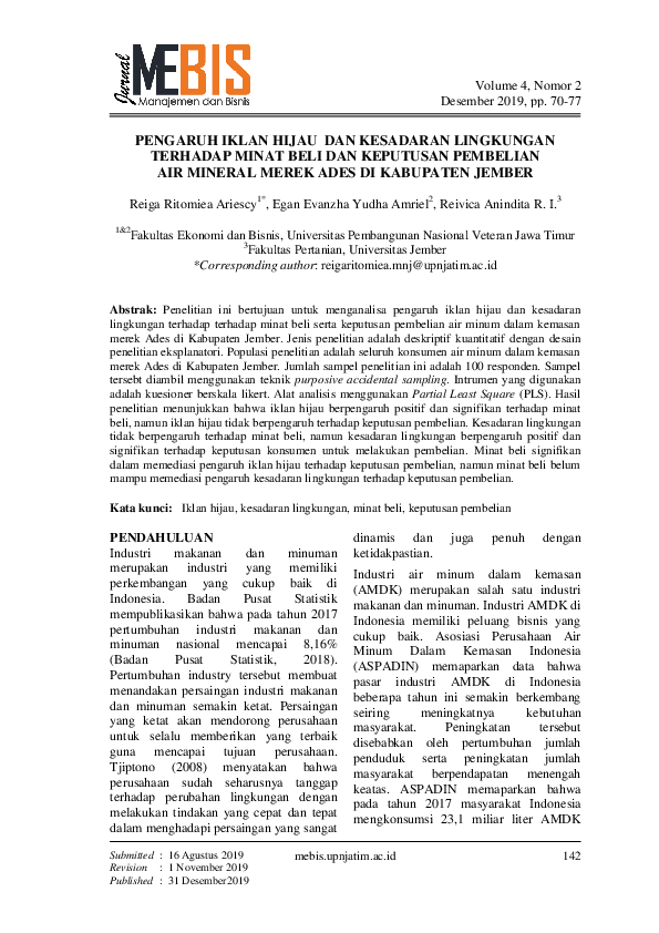 (PDF) Pengaruh Iklan Hijau Dan Kesadaran Lingkungan Terhadap Minat Beli Dan Keputusan Pembelian ...