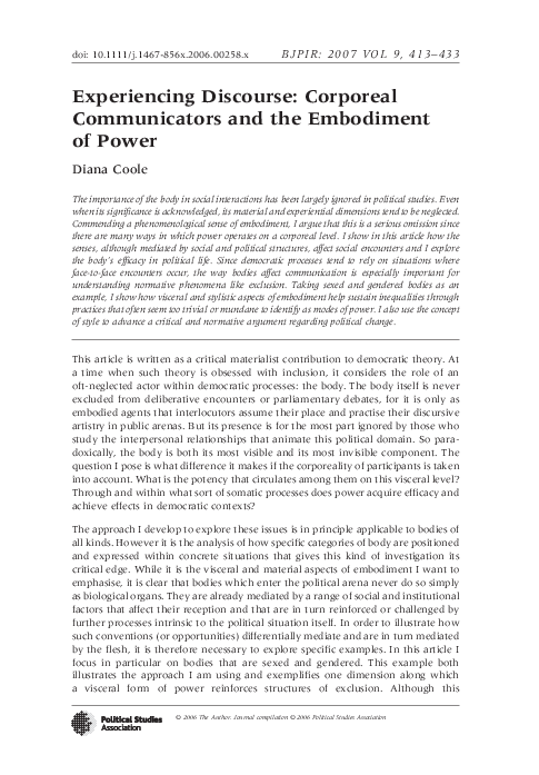 (PDF) Experiencing Discourse: Corporeal Communicators and the ...