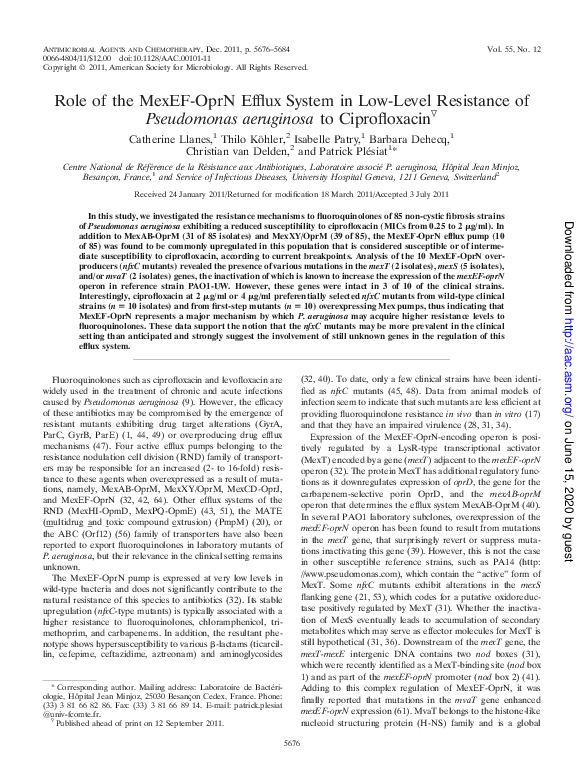 (PDF) Role of the MexEF-OprN Efflux System in Low-Level Resistance of ...