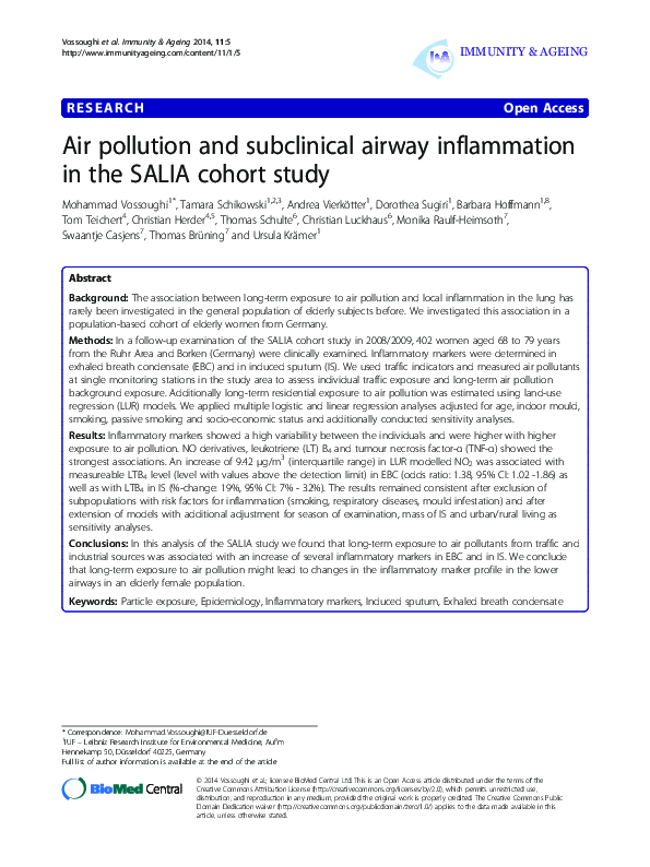 (PDF) Air pollution and subclinical airway inflammation in the SALIA ...