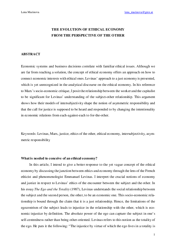 (PDF) THE EVOLUTION OF ETHICAL ECONOMY FROM THE PERSPECTIVE OF THE OTHER