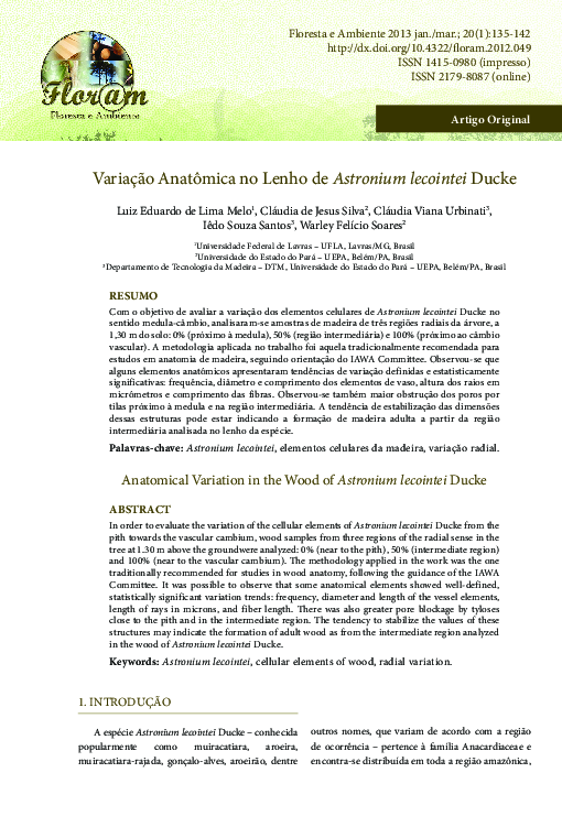 (PDF) Variação anatômica no lenho de Astronium lecointei Ducke