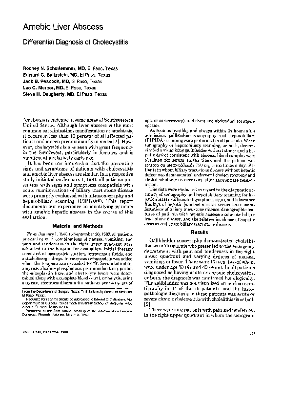 (PDF) Amebic liver abscess☆Differential diagnosis of cholecystitis