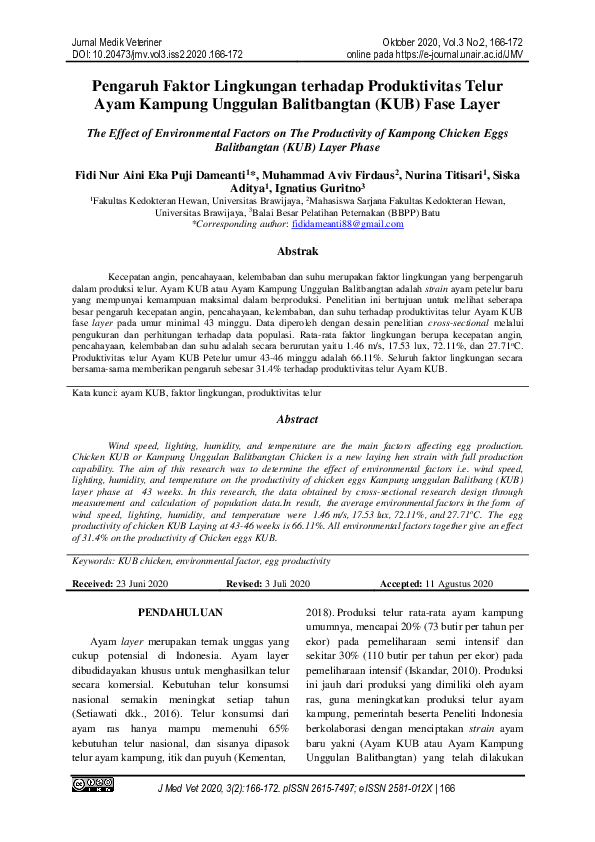 (PDF) Pengaruh Faktor Lingkungan terhadap Produktivitas Telur Ayam Kampung Unggulan Balitbangtan ...
