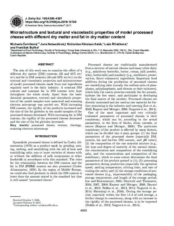 (PDF) Microstructure and textural and viscoelastic properties of model processed cheese with ...