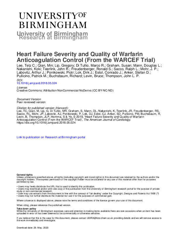 (PDF) Heart Failure Severity and Quality of Warfarin Anticoagulation ...