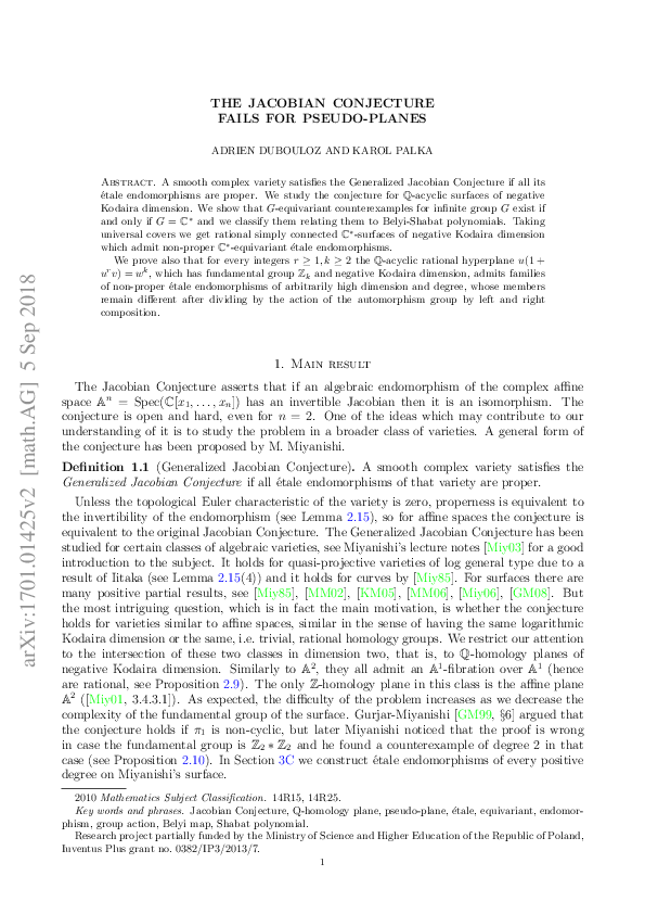 (PDF) The Jacobian Conjecture fails for pseudo-planes