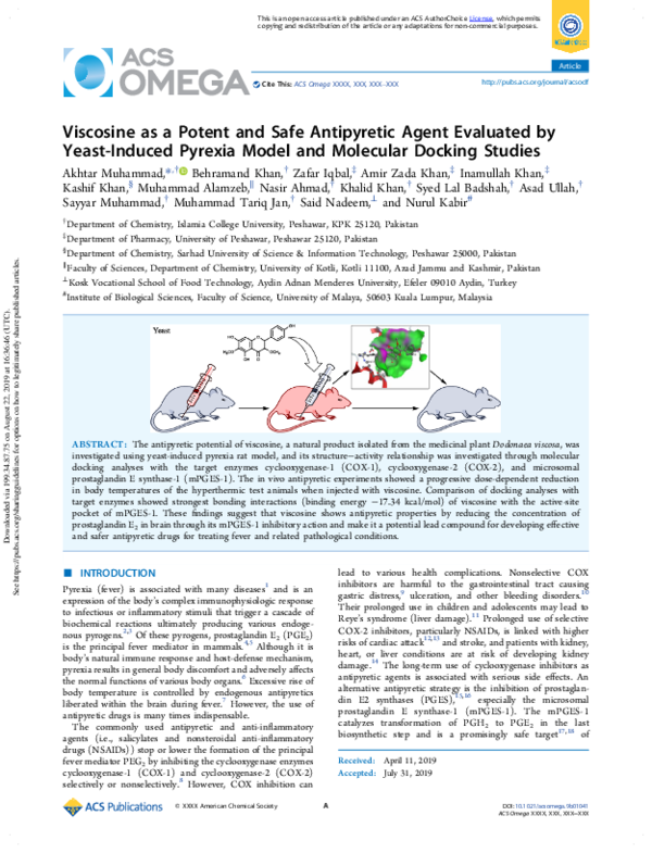 (PDF) Viscosine as a Potent and Safe Antipyretic Agent Evaluated by ...